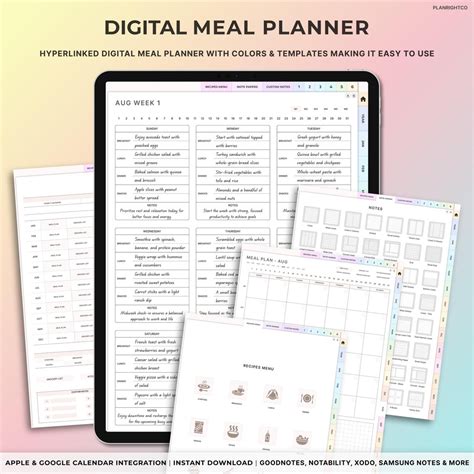 Meal Plan Template Digital Meal Planner Goodnotes Ipad Planner