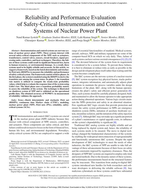 Pdf Reliability And Performance Evaluation Of Safety Critical Instrumentation And Control