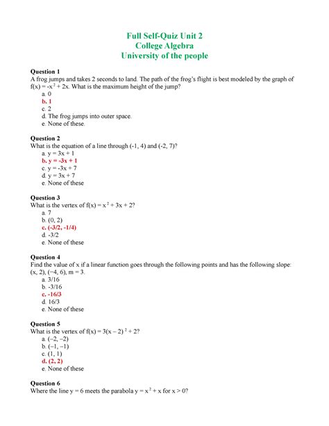 Full Self Quiz Unit 2 Selection Of My Best Coursework Full Self Quiz Unit 2 College Algebra