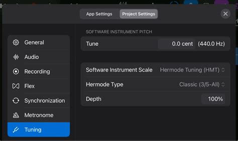 tuning project settings in logic pro for ipad apple support