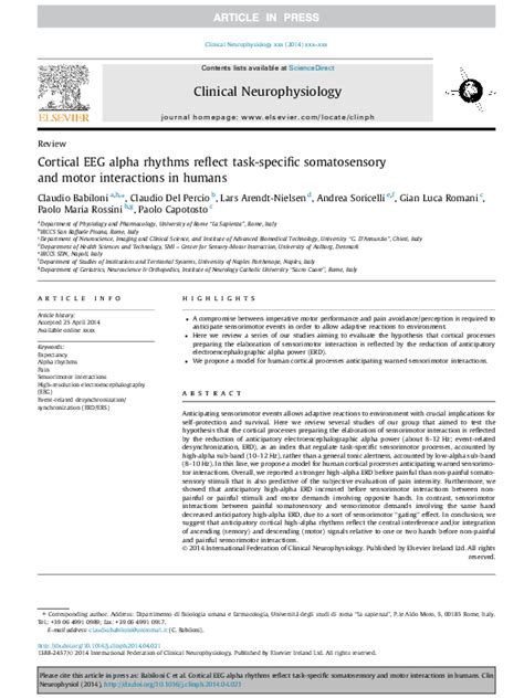 Pdf Cortical Eeg Alpha Rhythms Reflect Task Specific Somatosensory And Motor Interactions In