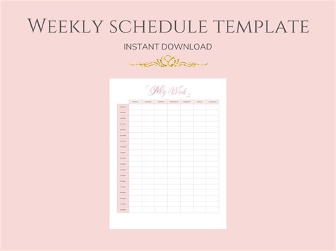 Weekly Schedule Planning Template Pretty Elegant Pink Instant Download Printable PDF Etsy