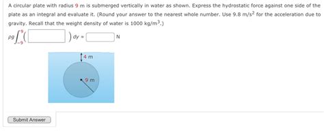 Solved A Circular Plate With Radius 9m ﻿is Submerged