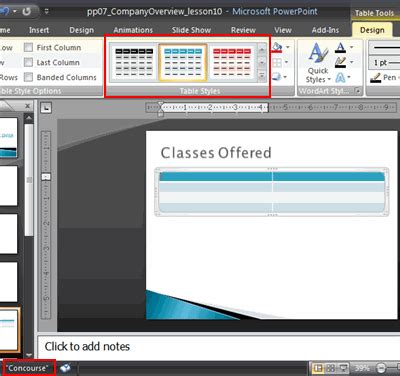 PowerPoint Working With Tables