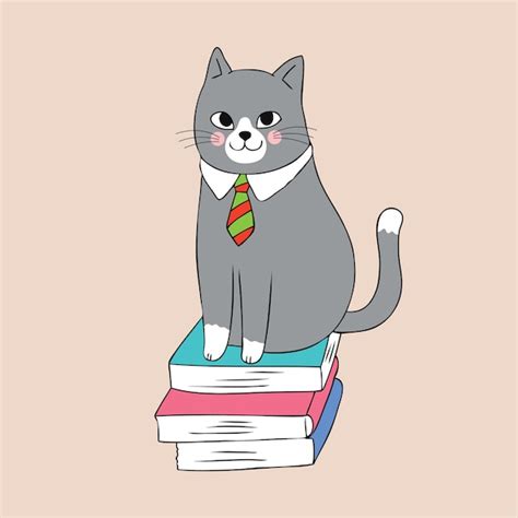 만화 귀여운 고양이 책 벡터 프리미엄 벡터