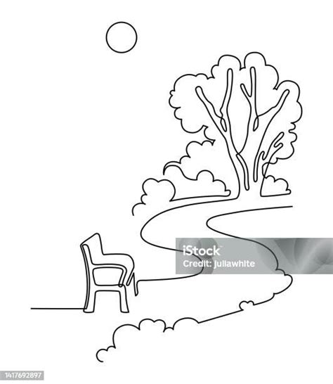 길과 나무가있는 조경 공원 연속 선 그리기 그림입니다 벡터 오솔길에 대한 스톡 벡터 아트 및 기타 이미지 오솔길 한붓그리기 드로잉 Istock