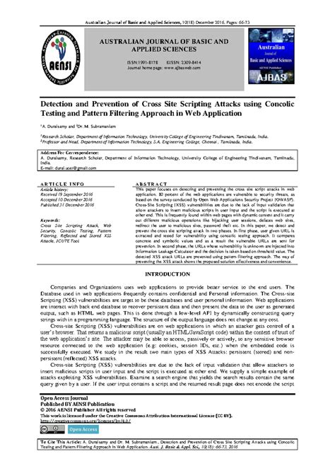 Detection And Prevention Of Cross Site Scripting Attacks Using Concolic Testing And Pattern