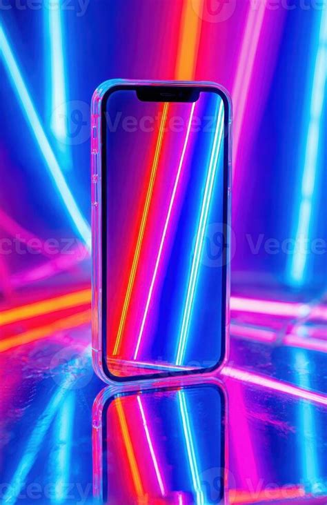 Smartphone Reflecting Vibrant Neon Lights And Colors 71981086 Stock