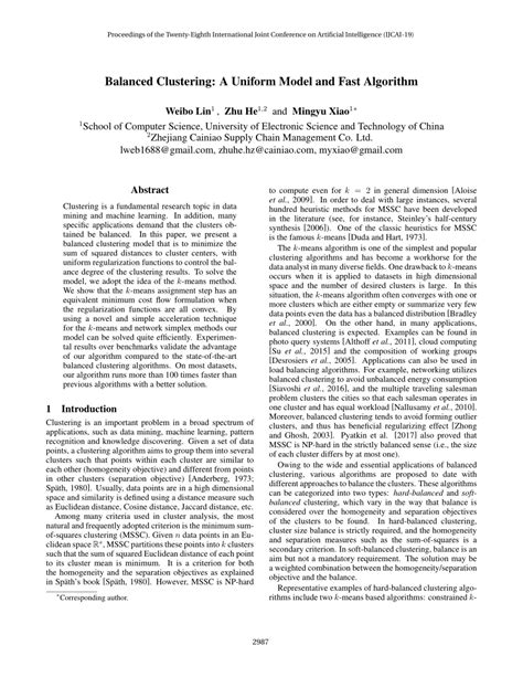 Pdf Balanced Clustering A Uniform Model And Fast Algorithm