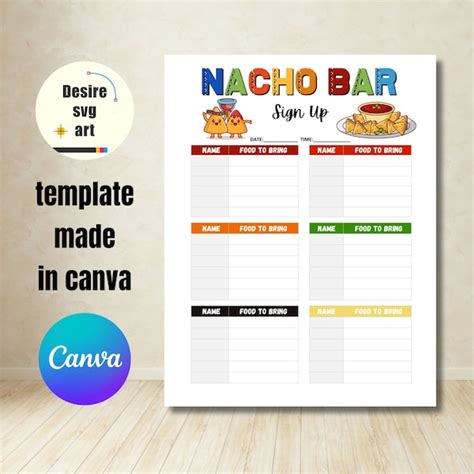 Nacho Bar Sign Up Sheet Etsy