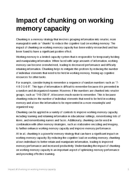 Impact Of Chunking On Working Memory Capacity The Impact Of Chunking