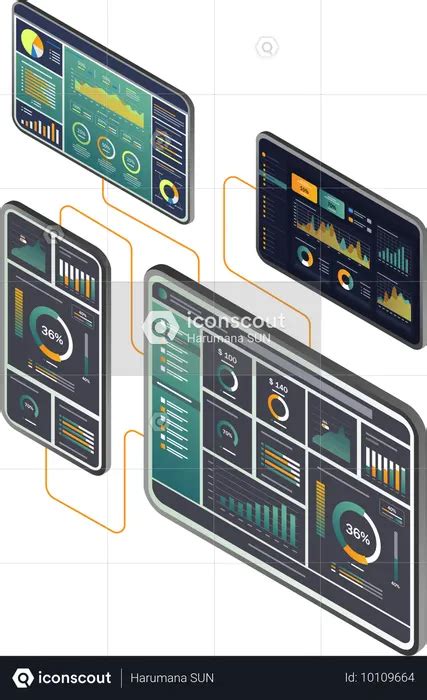 Multiple Screens Showcasing Various Data Analytics Graphs And Charts Illustration Free