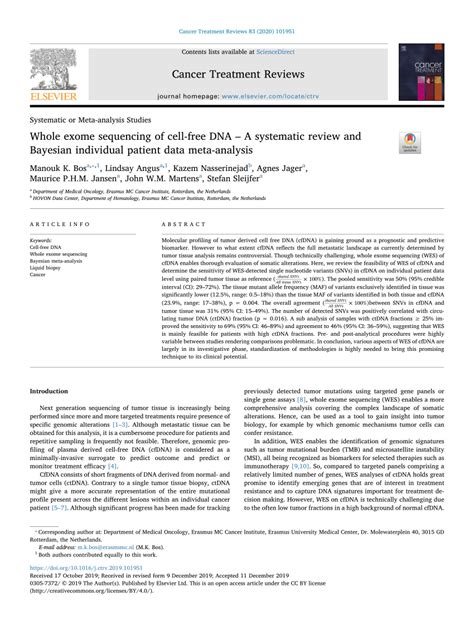 Pdf Whole Exome Sequencing Of Cell Free Dna A Systematic Review And Bayesian Individual
