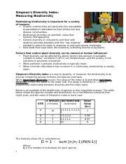Simpsons Diversity Index Docx Simpson S Diversity Index Measuring Biodiversity