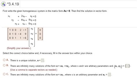 Solved 3 4 19 First Write The Given Homogeneous System In The Matrix