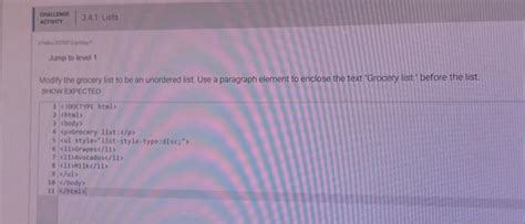 Solved Modify The Grocery List To Be An Unordered List Use A