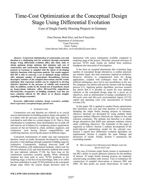 Pdf Time Cost Optimization At The Conceptual Design Stage Using