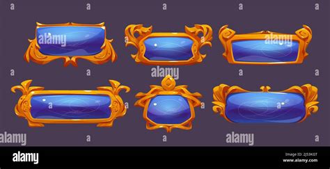 Game Ui Frames Gold Medieval Menu Elements Buttons Or Banners With