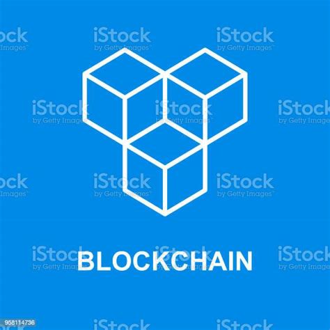 파란색 배경에 개요 스타일 Blockchain 벡터 아이콘 또는 디자인 요소 3차원 형태에 대한 스톡 벡터 아트 및 기타 이미지 3차원 형태 금융 기하 도형 Istock