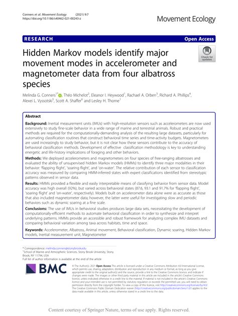 Pdf Hidden Markov Models Identify Major Movement Modes In Accelerometer And Magnetometer Data
