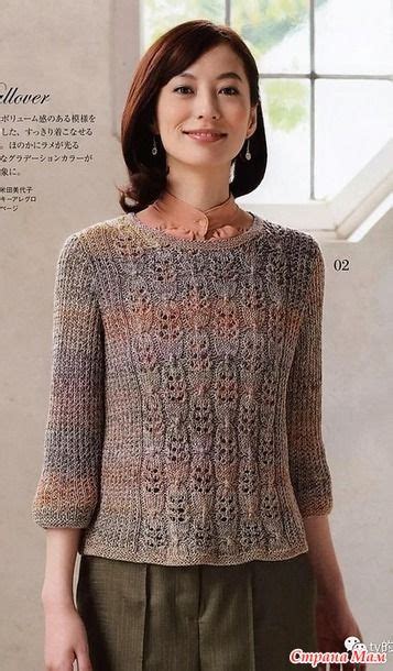 Пуловер с рукавами 3 4 и красивой ажурной вставкой по переду Спицы ВЯЗАНАЯ МОДА ДЛЯ