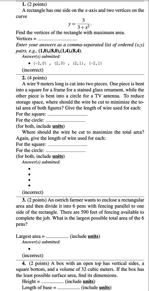 Solved A Rectangle Has One Side On The X Axis And Two Chegg