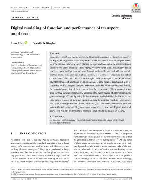 Pdf Digital Modeling Of Function And Performance Of Transport Amphorae