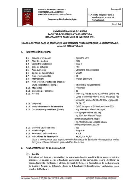 Silabo Analisis Estructural Ii Pdf Ingeniería Evaluación