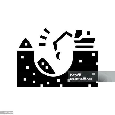 굴삭기 굴삭기 는 파이프 라인 건설 글리프 아이콘 벡터 일러스트레이션을위한 구덩이를 굴삭 계약서에 대한 스톡 벡터 아트 및 기타 이미지 계약서 농업 기계 물 Istock