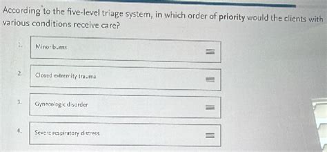 According To The Five Level Triage System In Which Order Of Priority Would The Clients With