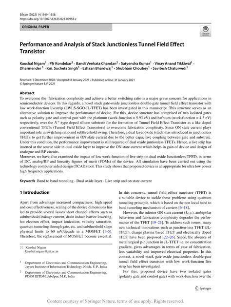 Performance And Analysis Of Stack Junctionless Tunnel Field Effect