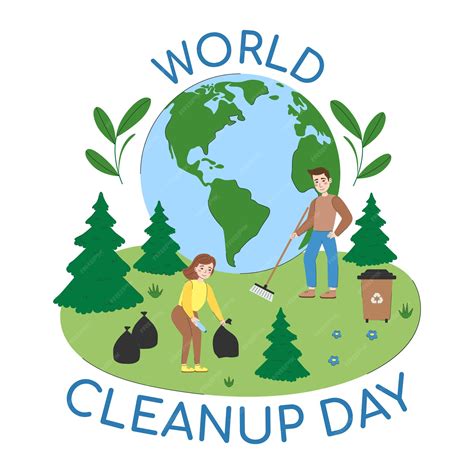 World Cleanup Day Holiday Design Volunteers Clean Up Trash Against The