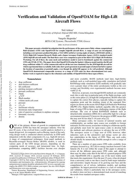 Pdf Verification And Validation Of Openfoam For High Lift Aircraft Flows