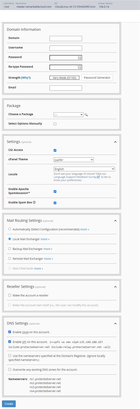 how to create a hosting account