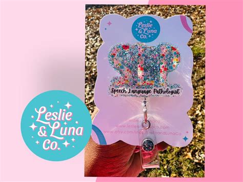 Speech Language Pathologist Floral Badge Reel Glitter Badge Reel Retractable Id Badge Reel