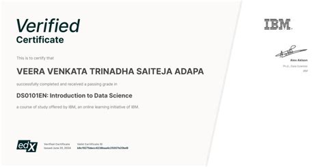 saiteja adapa on linkedin datascience edx ibm certification