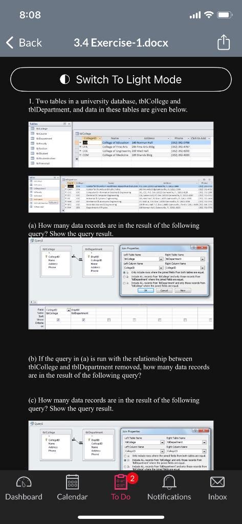 solved 1 two tables in a university database tblcollege