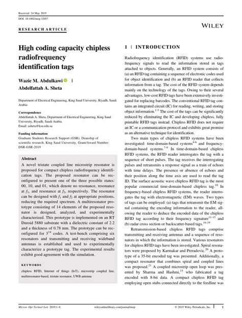 Pdf High Coding Capacity Chipless Radiofrequency Identification Tags