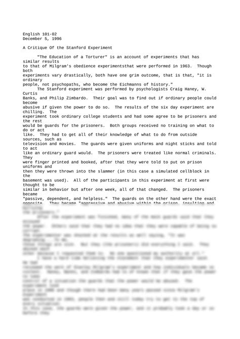 SOLUTION Stanford Experiment Studypool