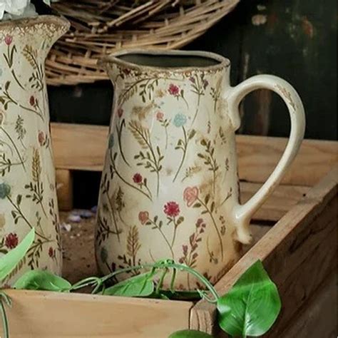 Wild Flowers Ceramic Vase Jug With Handle