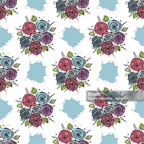 꽃 잎 장식 요소 얼룩 오 점 벡터 원활한 꽃 패턴 드롭 손으로 그린 등고선과 뇌졸중 낙서 스케치 스타일 그래픽 벡터 그림 그리기 귀여운에 대한 스톡 벡터 아트 및 기타