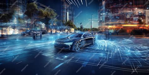 Premium Ai Image Future Technology Car On Road Time Lapse Of Traffic