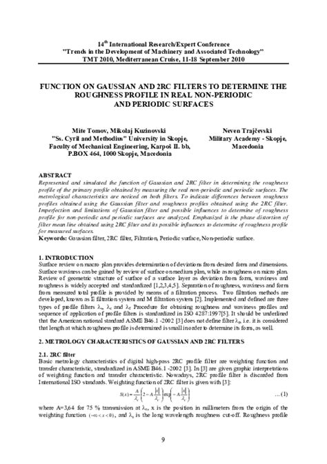 Function On Gaussian And 2rc Filters To Determine The Roughness Profile