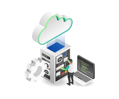 Premium Vector Flat Isometric Illustration Concept Of Technician Programmer Cloud Server