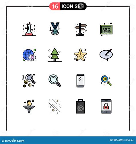 Group Of 16 Flat Color Filled Lines Signs And Symbols For Awareness Preschool Winner Blocks