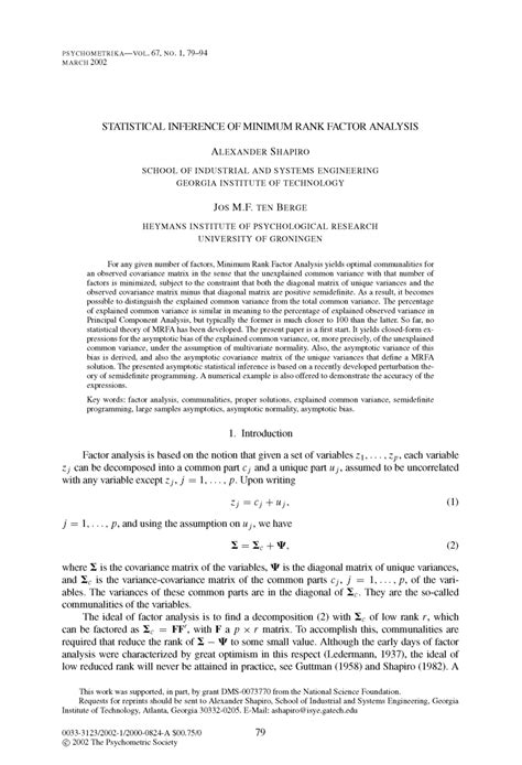 Pdf Statistical Inference Of Minimum Rank Factor Analysis