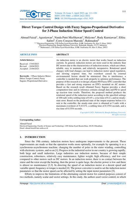 Pdf Direct Torque Control Dtc Design With Fuzzy Sugeno Proportional Derivative For 3 Phase