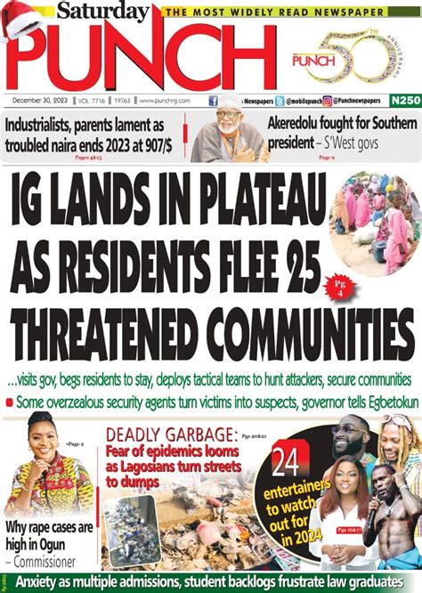 Nigerian Newspapers Daily Front Pages Review Saturday 30th December 2023