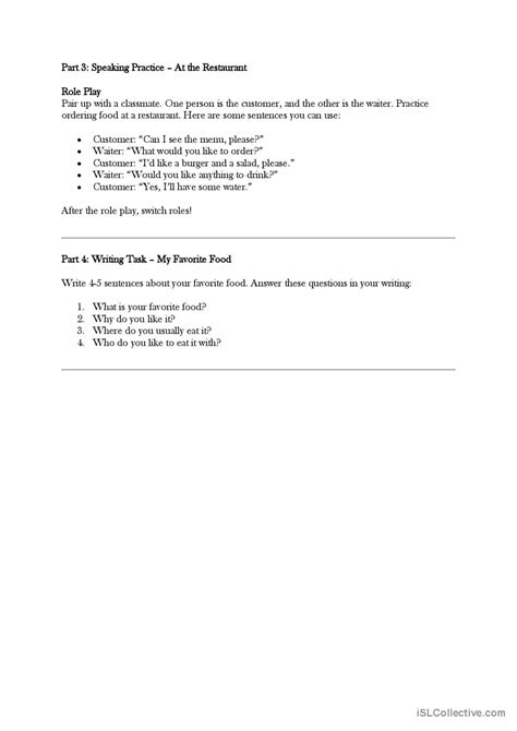 Let S Talk About Food General Readi English Esl Worksheets Pdf Doc
