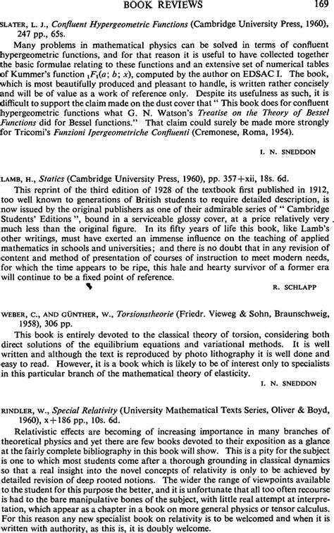 L J Slater Confluent Hypergeometric Functions Cambridge University Press 1960 247 Pp